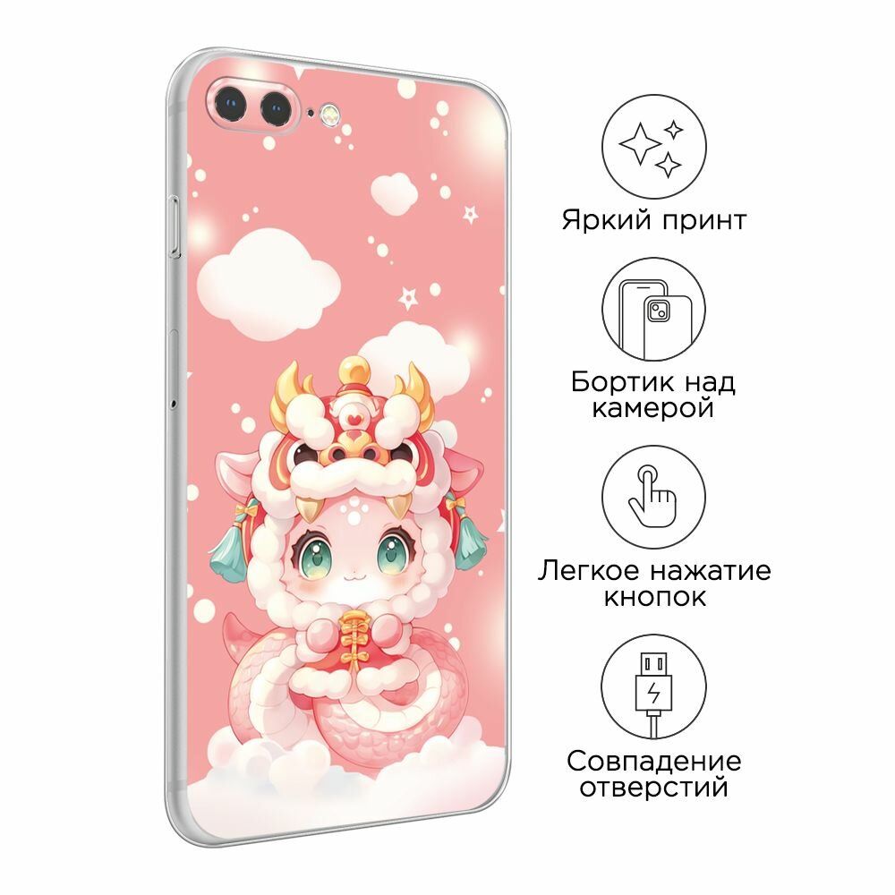 Чехол на Apple iPhone 7 Plus / Айфон 7 Плюс с принтом Розовая китайская змейка 1 — фото 1