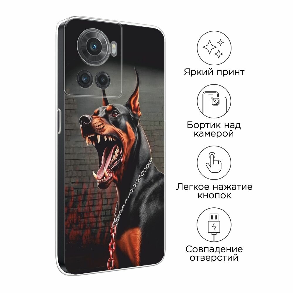 Чехол на OnePlus 10R/Ace / Ван Плас 10R/Ace с принтом "Доберман с цепью" — фото 1