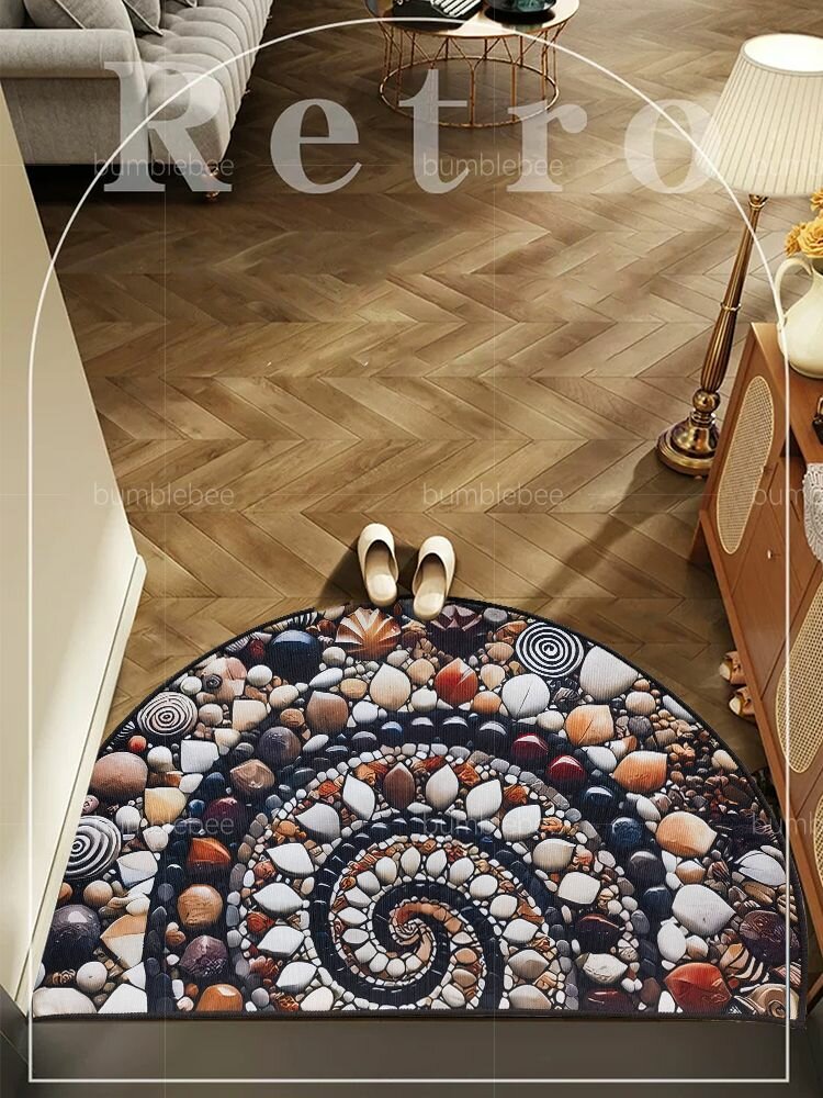 2025Антискользящий коврик для прихожей с 3D-рисунком, влагопоглощающий, полукруглой формы, 0.5 x 0.8 м
