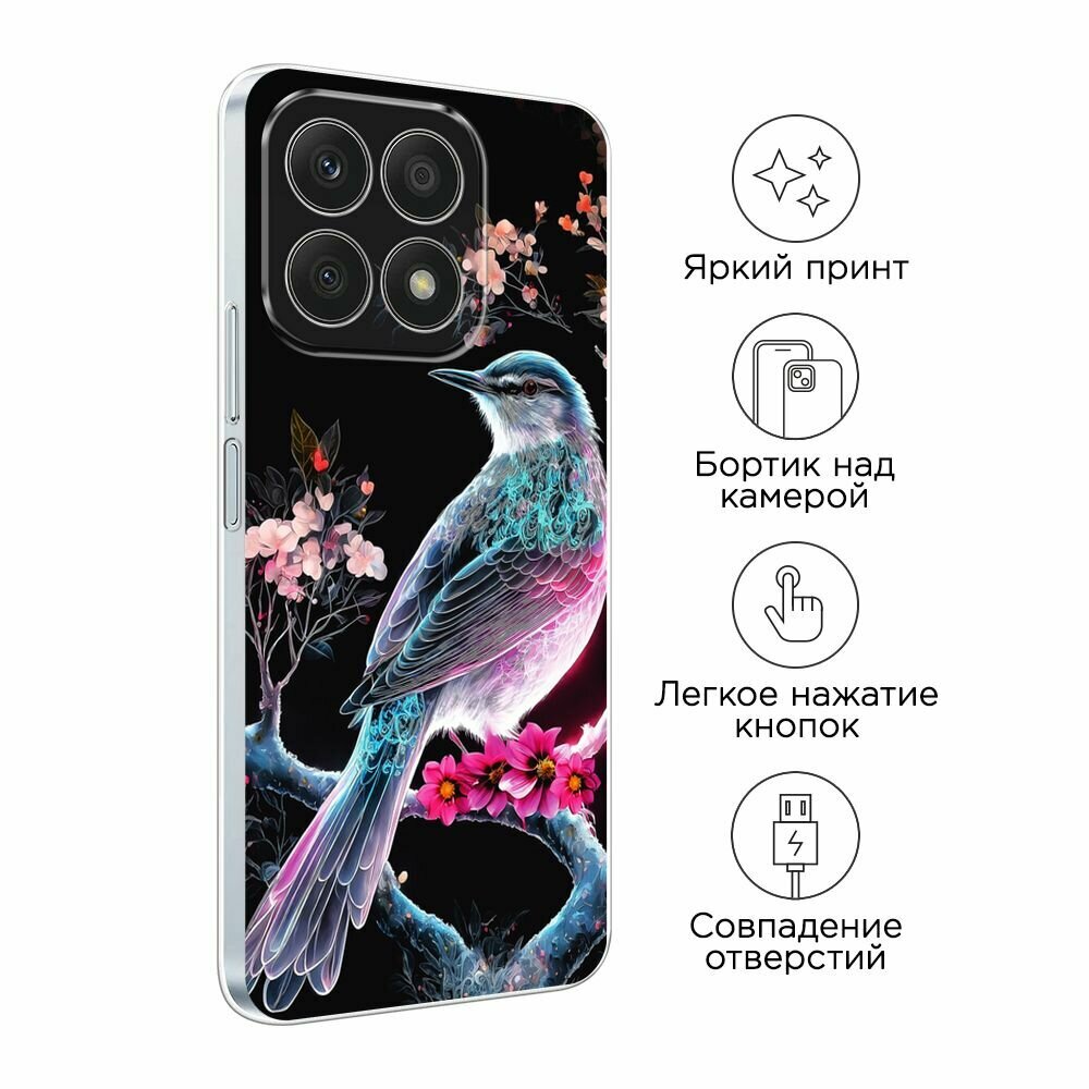 Чехол на Honor X8A / Хонор X8A с принтом "Птица на цветущем дереве" — фото 1