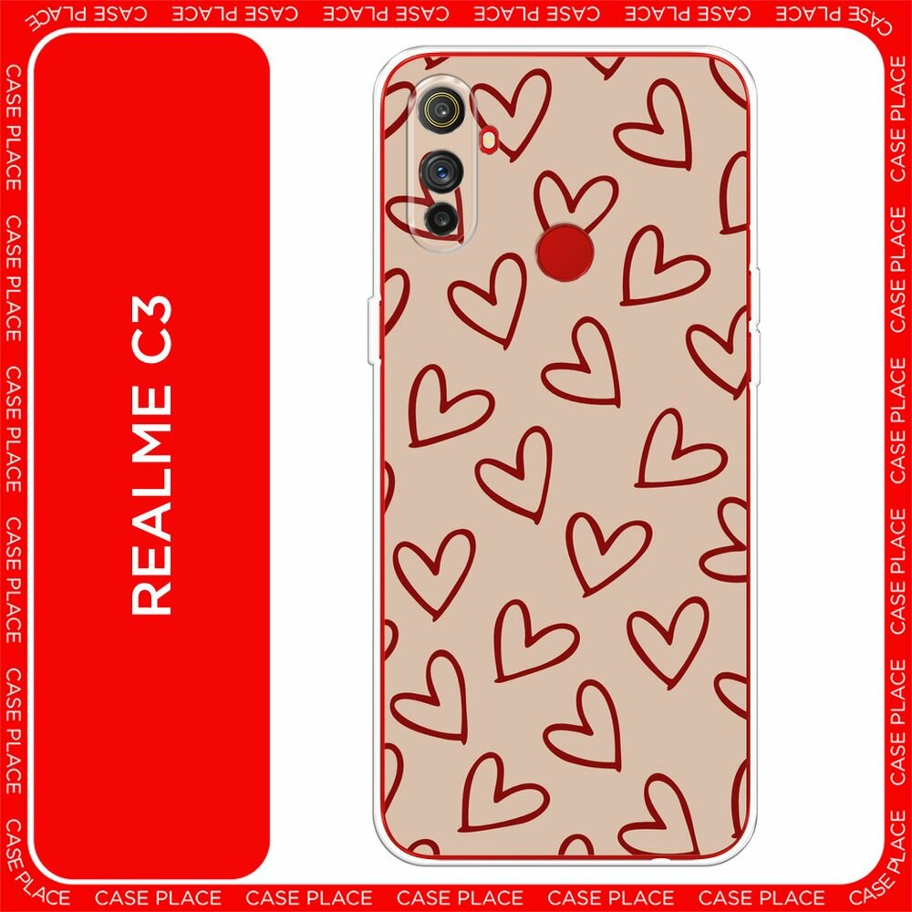 Чехол на Realme C3 / Реалми C3 с принтом "Little hearts doodles 1 - 14 февраля"