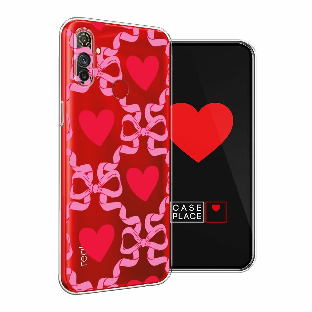 Чехол на Realme C3 / Реалми C3 с принтом "Hearts and ribbons 2 - 14 февраля", прозрачный — фото 1