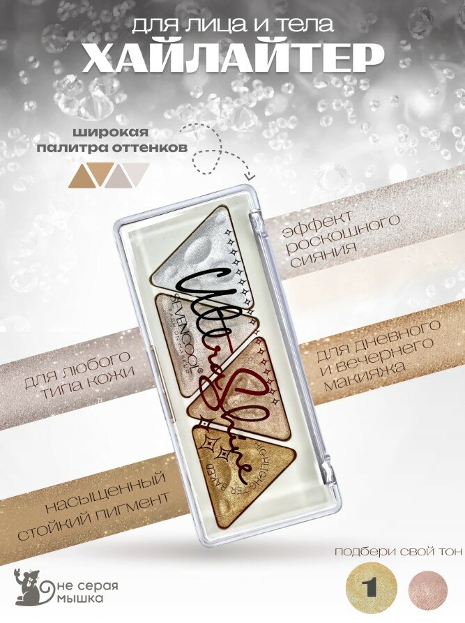Хайлайтер SeVenCool, для лица, палетка, 4 оттенка, сухой, стойкий