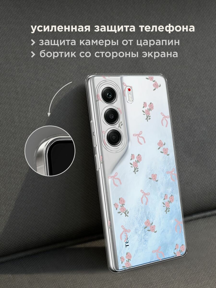 Чехол на Tecno Camon 40 Pro 5G / Текно Камон 40 Про 5G с принтом "Розы и ленточки", прозрачный — фото 1