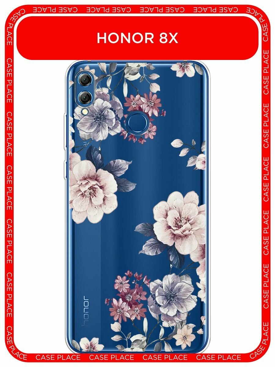 Чехол на Honor 8X / Хонор 8Х с принтом "Нежные винтажные цветы", прозрачный