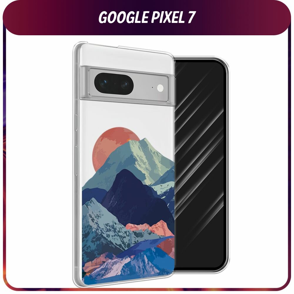 Чехол на Google Pixel 7 / Гугл Пиксель 7 с принтом "Закат в снежных горах", прозрачный