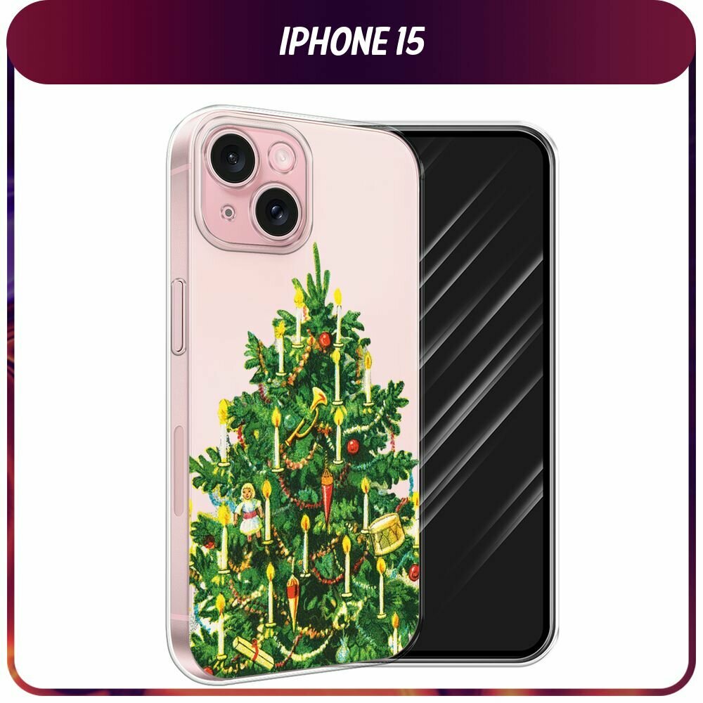 Чехол на Apple iPhone 15 / Айфон 15 с принтом Рождественская ель, прозрачный