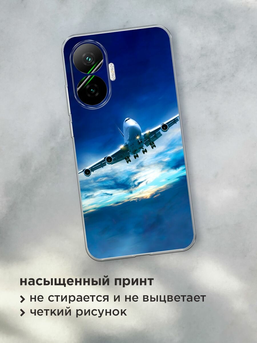 Силиконовый чехол на Poco F7 / Поко F7 с принтом "Самолет в небе" — фото 1