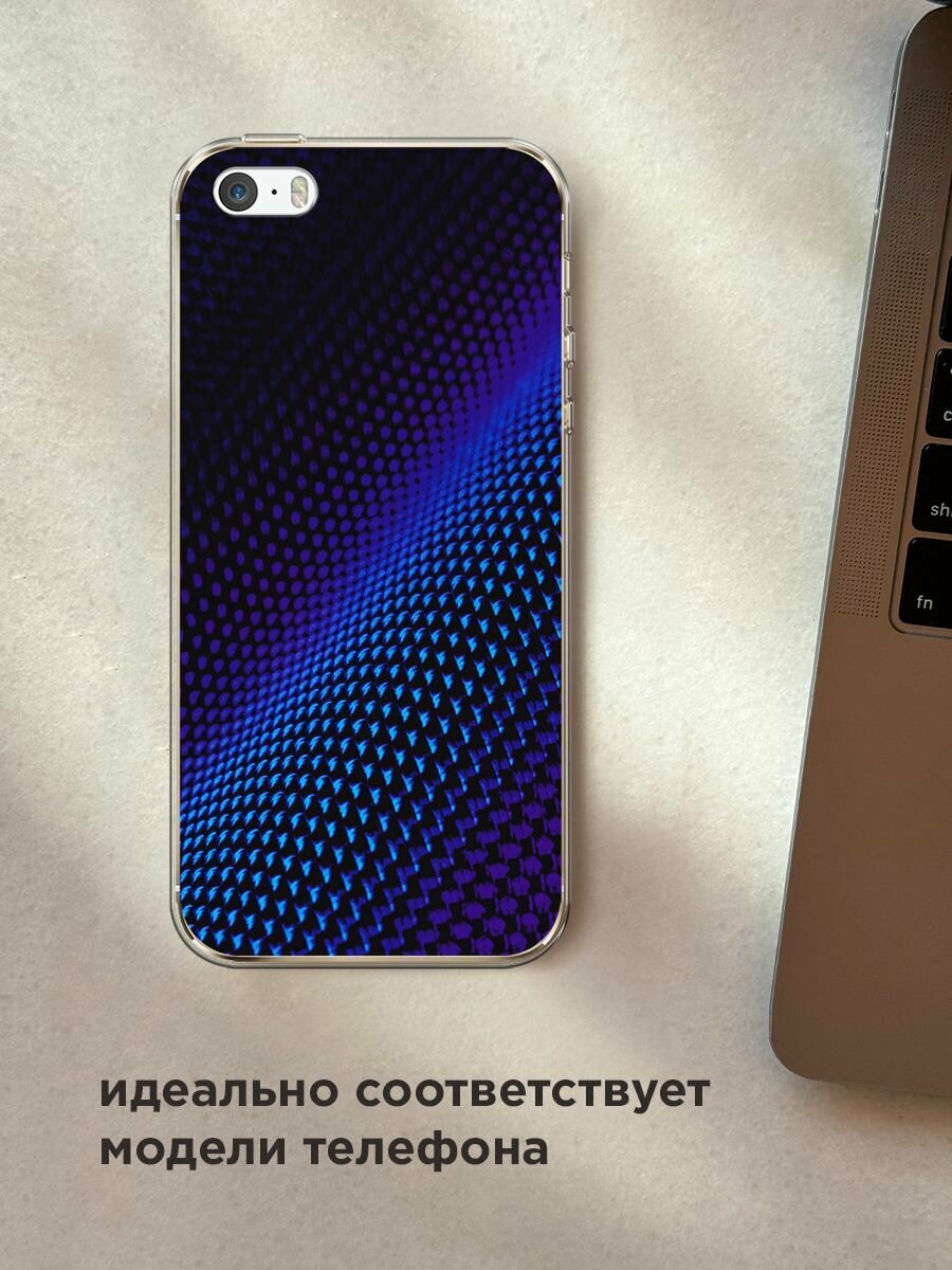 Чехол на Apple iPhone 5/5S/SE / Айфон 5/5S/SE с принтом "Синий карбон" — фото 1