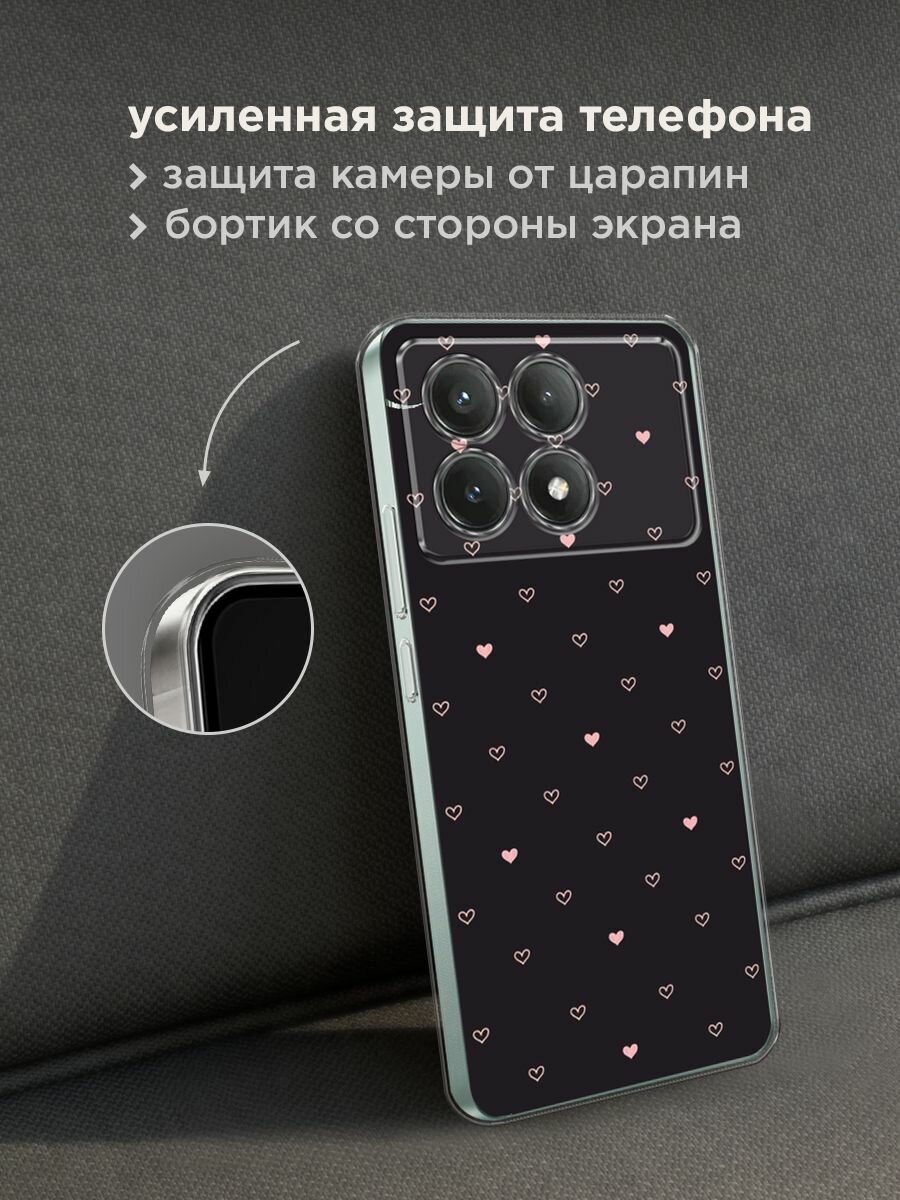 Чехол на Xiaomi Poco X6 PRO 5G / Поко X6 Про 5G с принтом "Черный фон и сердечки" — фото 1