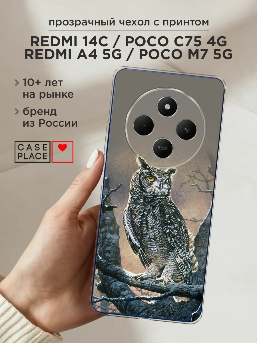 Чехол на Xiaomi Redmi 14C/Poco C75 4G/Redmi A4 5G/Poco M7 5G / Сяоми Редми 14C с принтом "Сова арт 5"