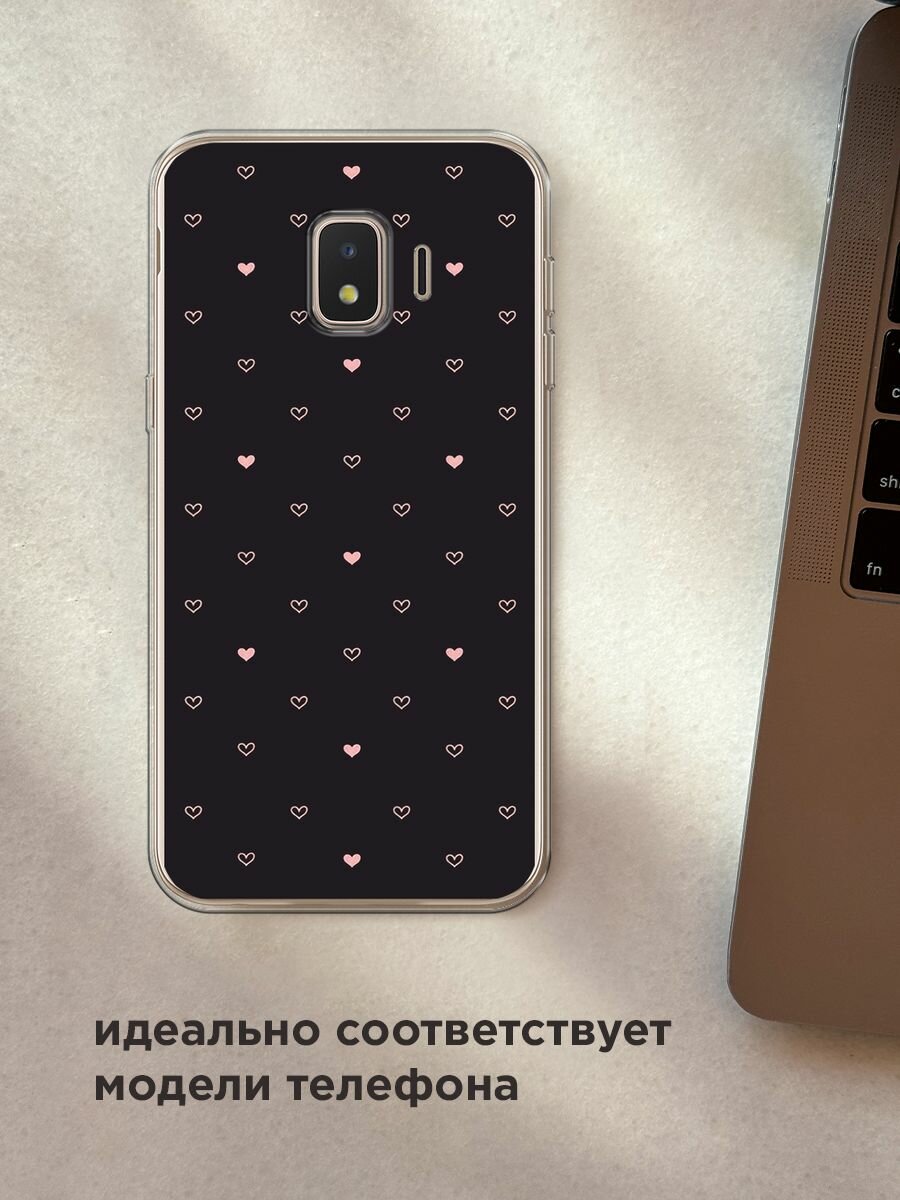 Чехол на Samsung Galaxy J2 Core (2018/2020) / Самсунг Галакси J2 Core (2020) с принтом "Черный фон и сердечки" — фото 1