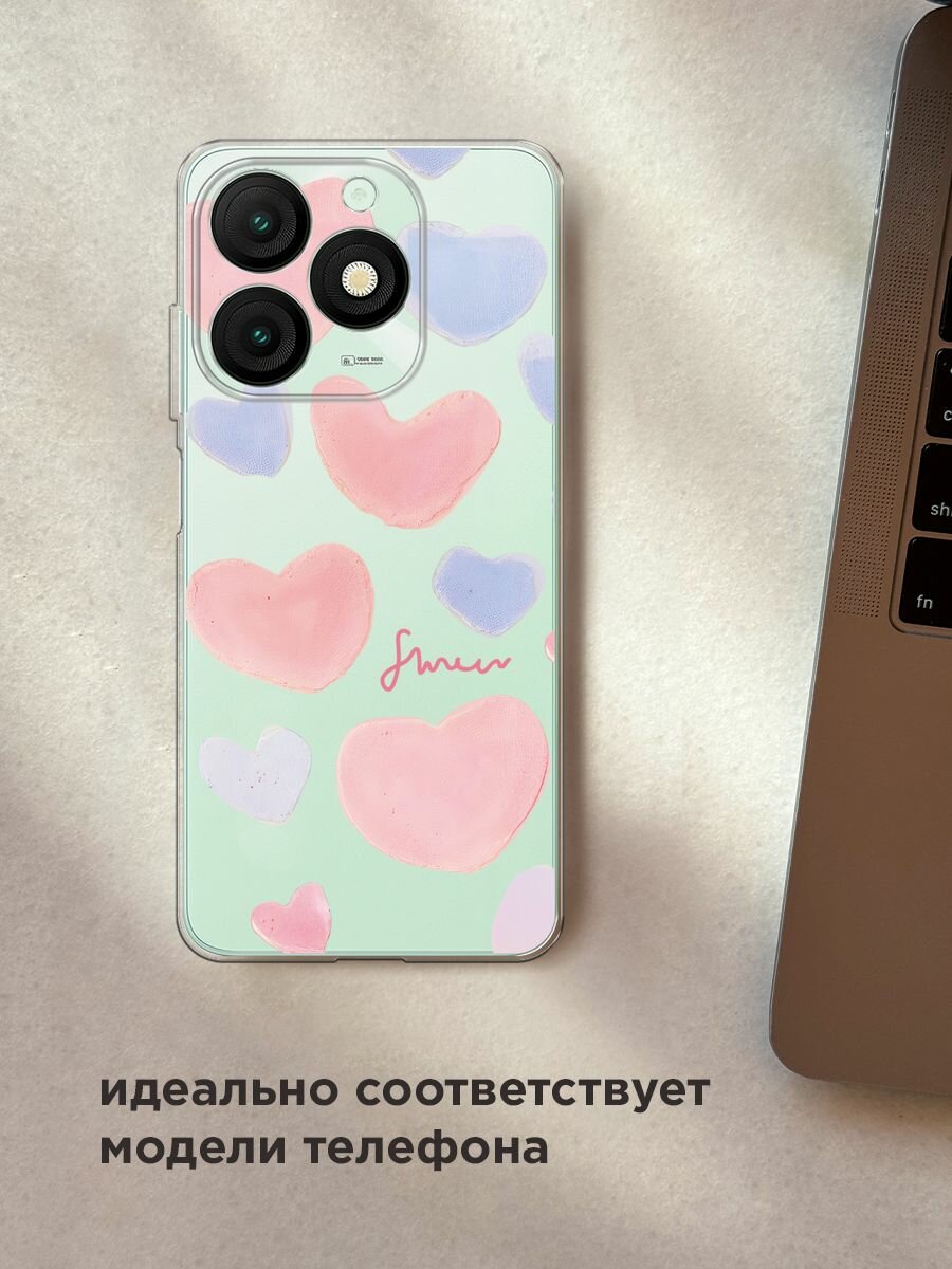 Чехол на Itel A50 / Ител А50 с принтом "Пастельные сердечки", прозрачный — фото 1