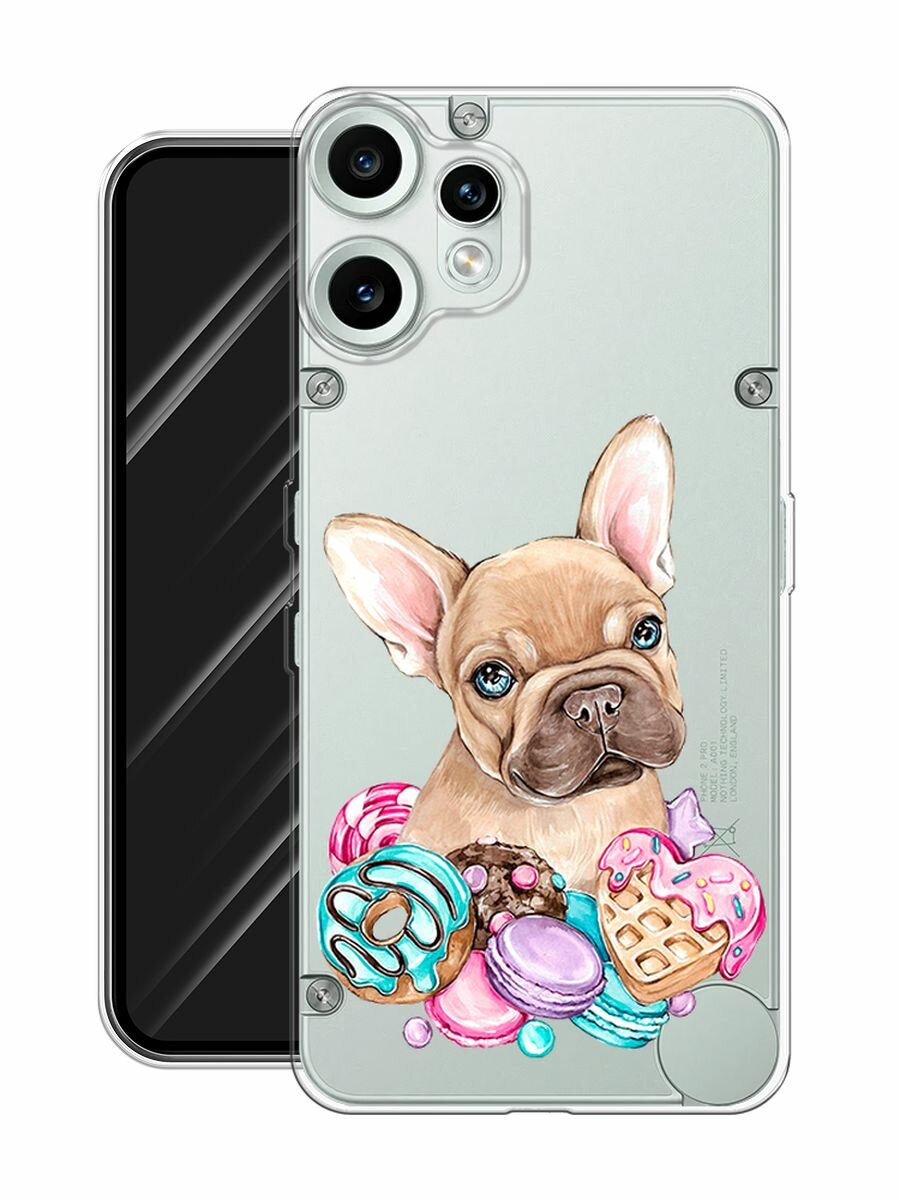Чехол на CMF Phone 2 Pro / CMF Фон 2 Про с принтом "Бульдог и сладости", прозрачный — фото 1