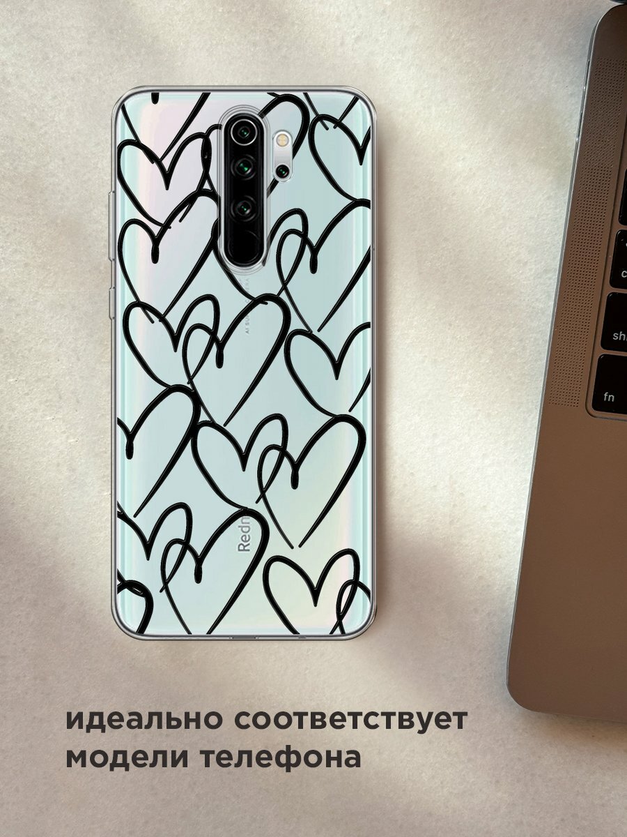 Чехол на Xiaomi Redmi Note 8 Pro / Сяоми Редми Нот 8 Про с принтом "Hearts doodle black 1" — фото 1