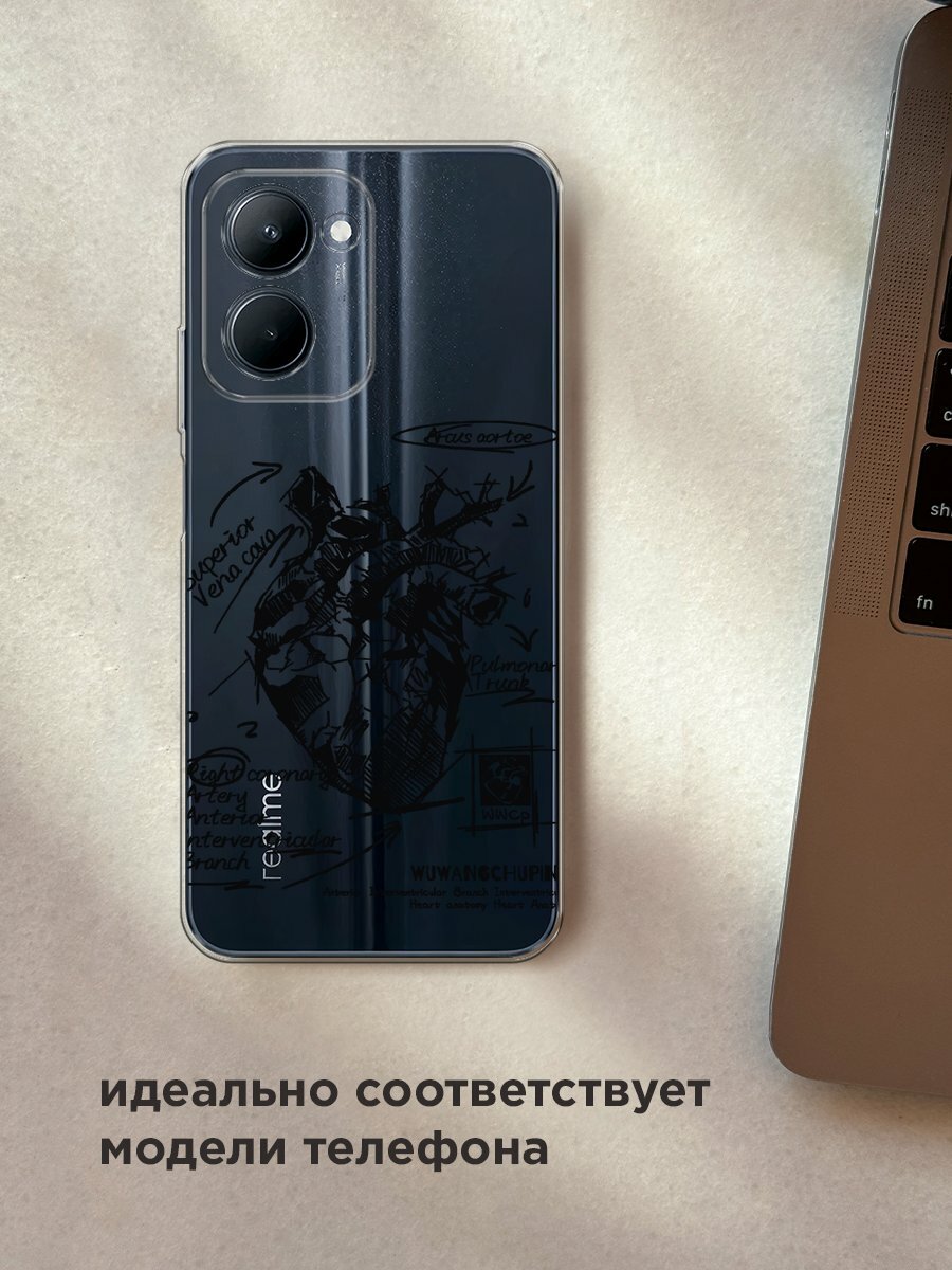 Чехол на Realme C33 / Реалми С33 с принтом "Анатомическое сердце 2", прозрачный — фото 1