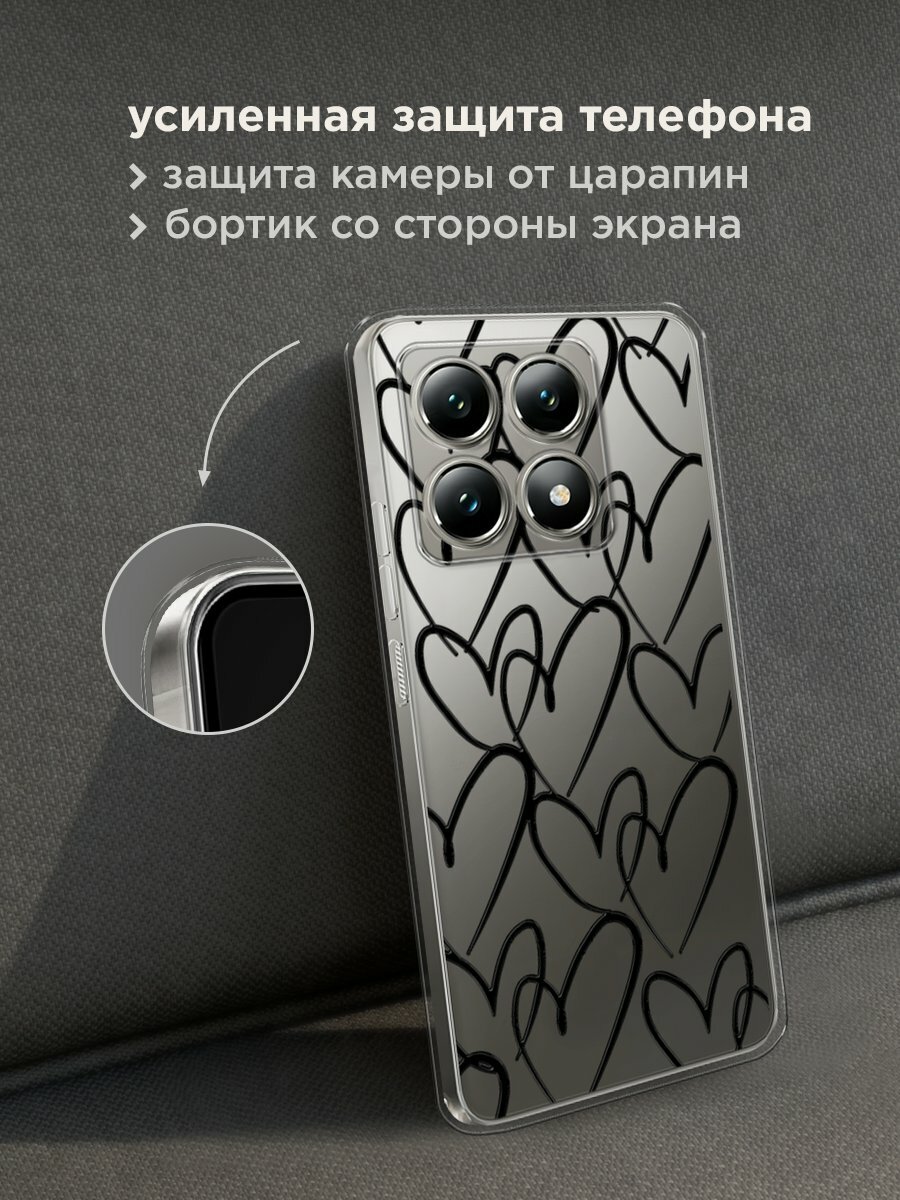Чехол на Xiaomi 14T / Сяоми 14T с принтом "Hearts doodle black 1" — фото 1