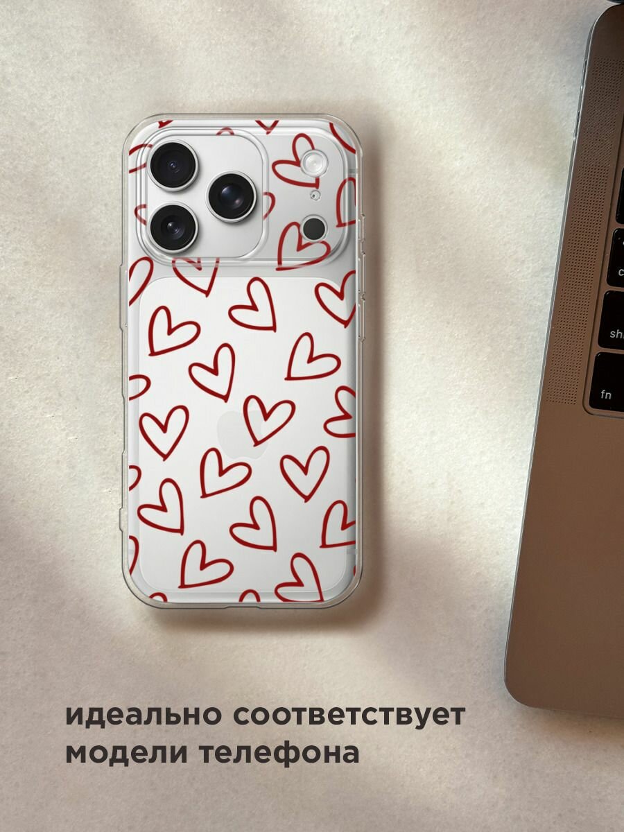 Чехол на Apple iPhone 17 Pro / Айфон 17 Про с принтом "Little hearts doodles 2 - 14 февраля", прозрачный — фото 1