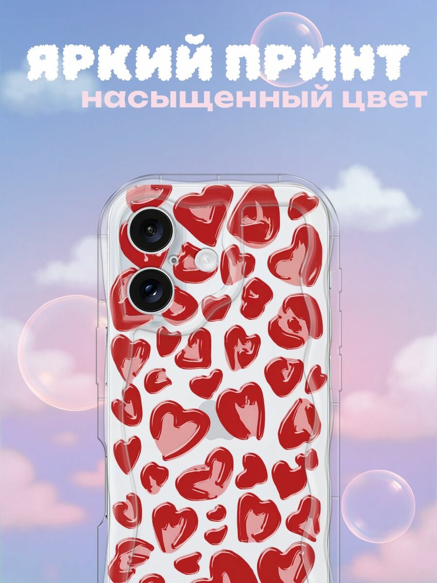 Чехол на Apple iPhone 16 / Айфон 16 с принтом Множество красных сердец — фото 1