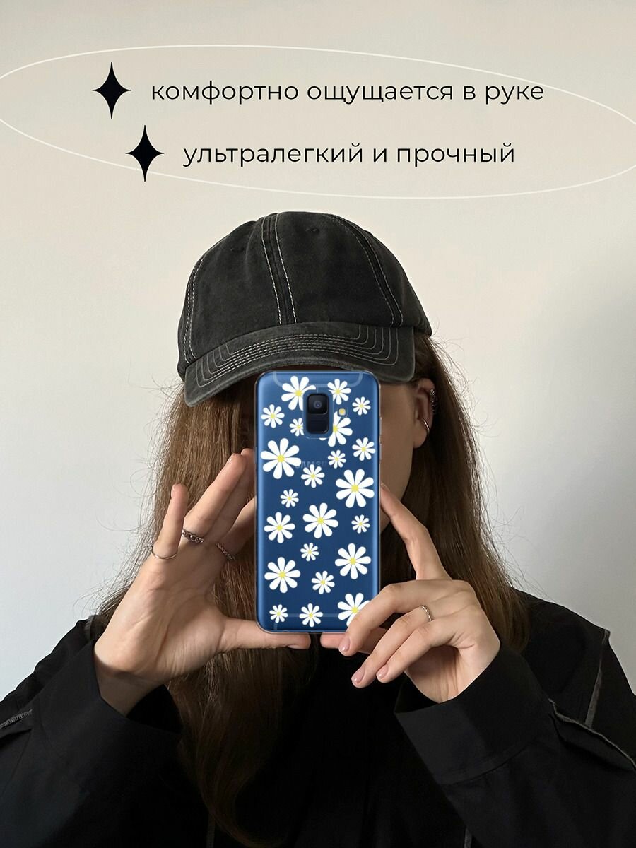 Чехол на Samsung Galaxy A6 / Самсунг Галакси А6 с принтом "Большие ромашки", прозрачный — фото 1