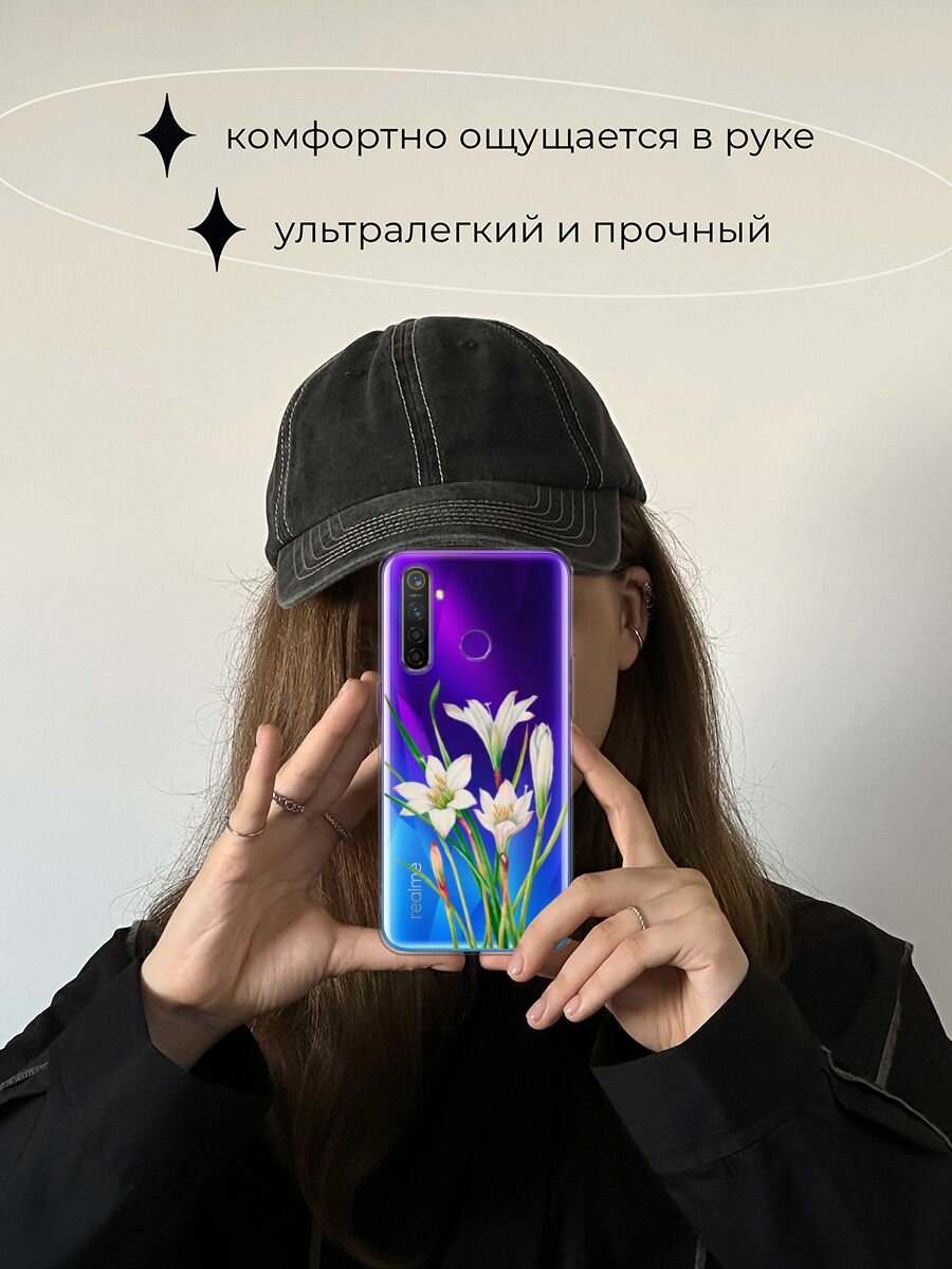 Чехол на Realme 5 Pro / Реалми 5 Про с принтом "White lily", прозрачный — фото 1