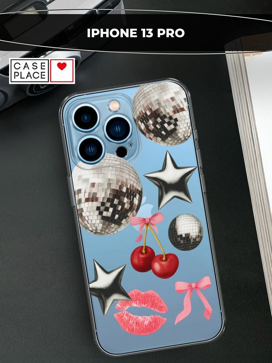 Чехол на Apple iPhone 13 Pro / Айфон 13 Про с принтом "Стильная подборка", прозрачный