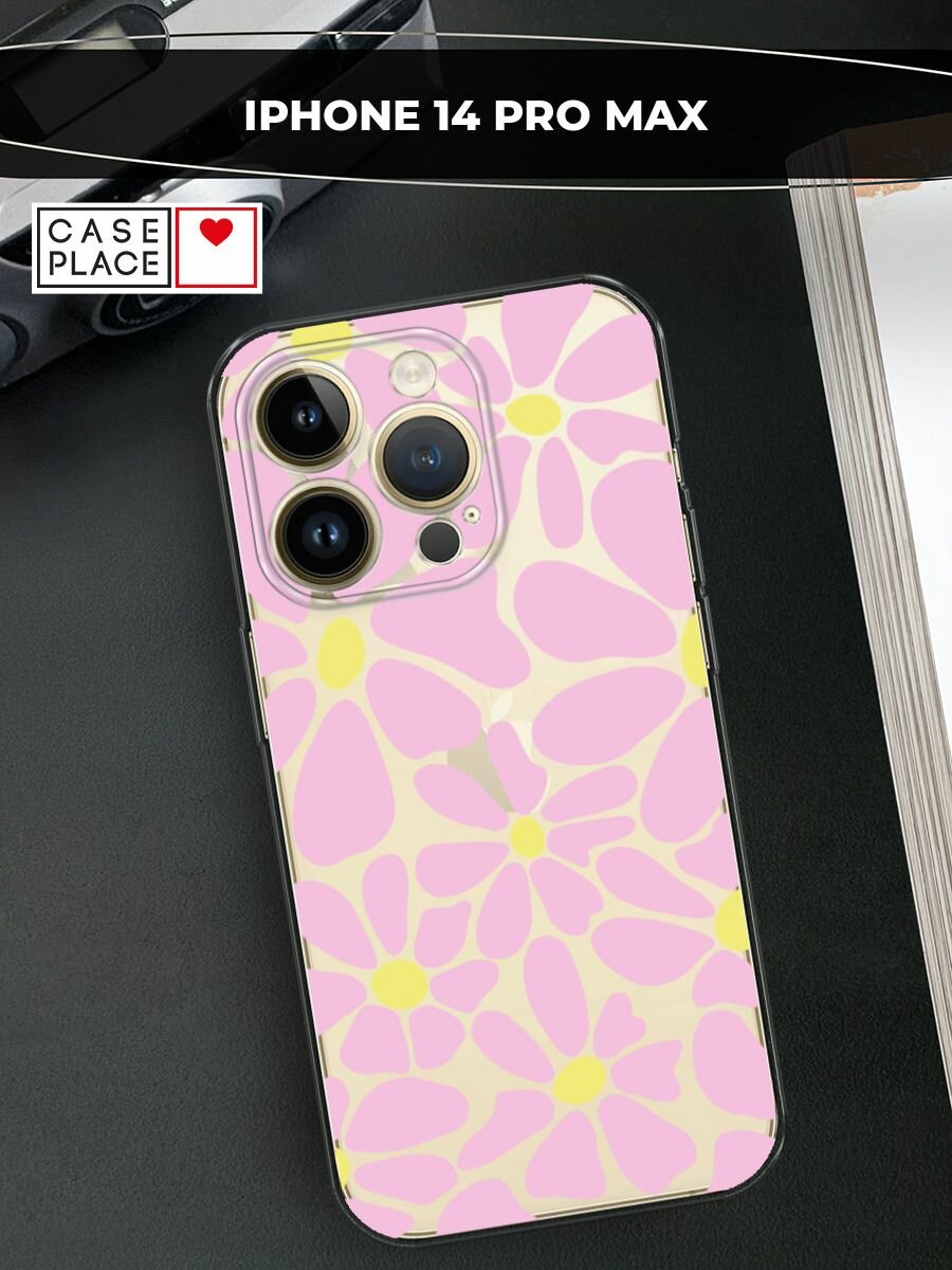 Чехол на Apple iPhone 14 Pro Max / Айфон 14 Про Макс с принтом "Розовые лепестки 2", прозрачный