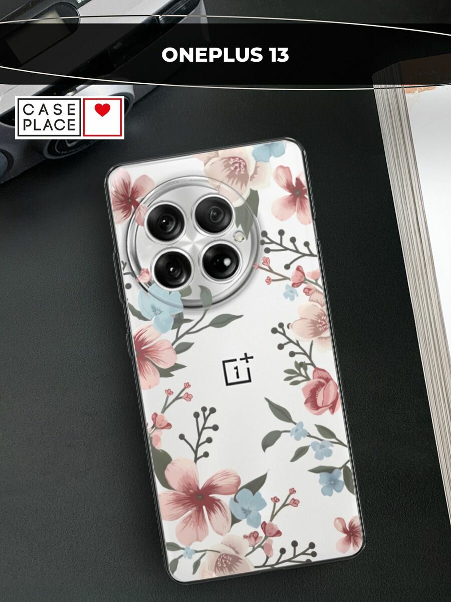 Чехол на OnePlus 13 / Ван Плас 13 с принтом "Нежная рамка из цветов", прозрачный