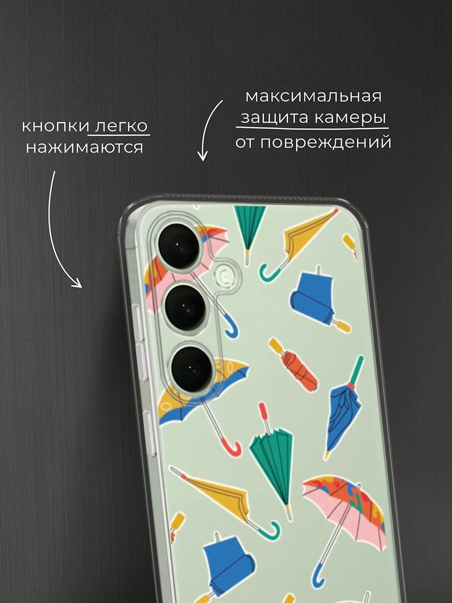 Чехол на Samsung Galaxy S25 Plus / Самсунг S25 Плюс с принтом "Зонты паттерн", прозрачный — фото 1