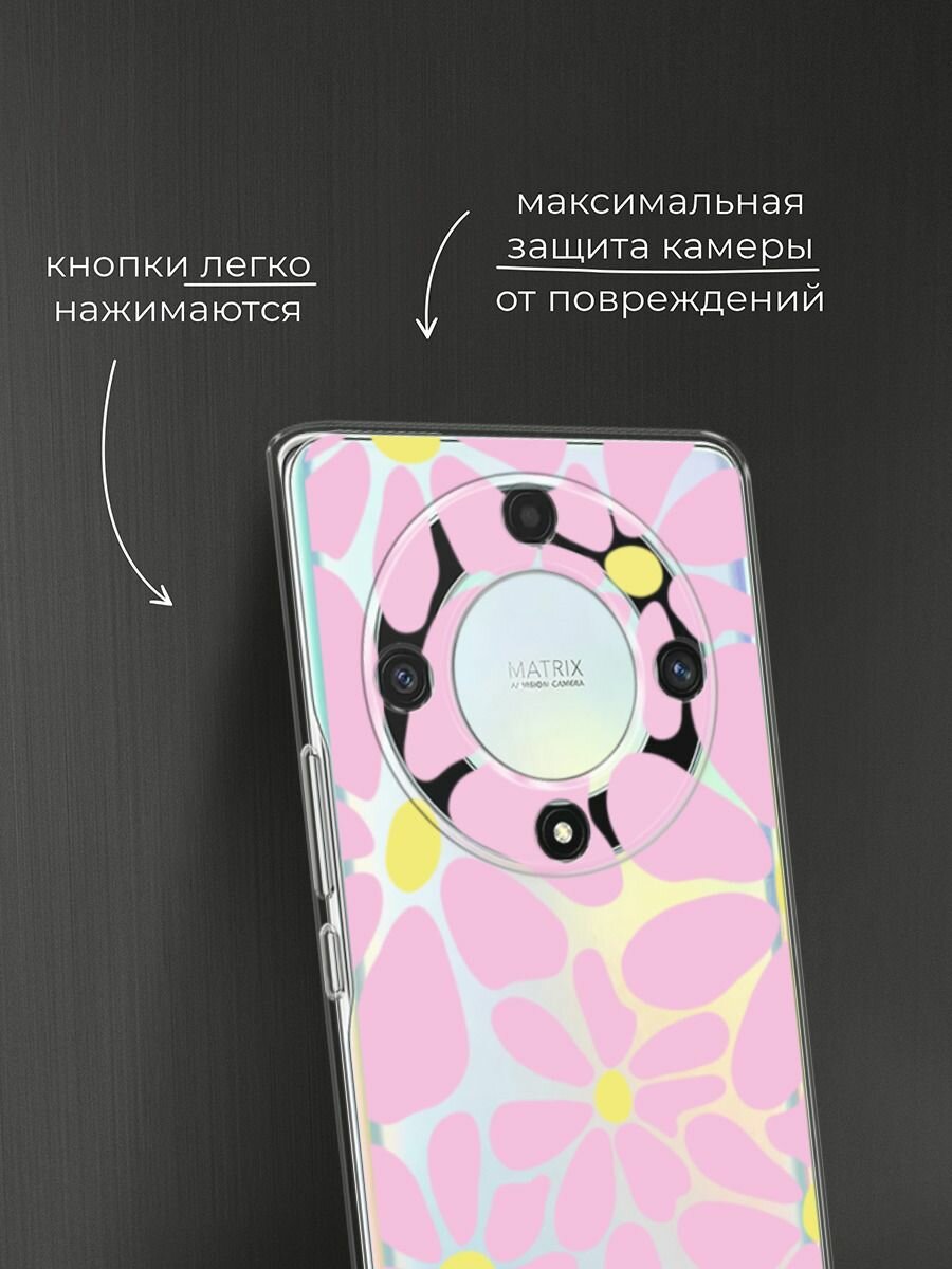 Чехол на Honor X9A / Хонор X9A с принтом "Розовые лепестки 2", прозрачный — фото 1