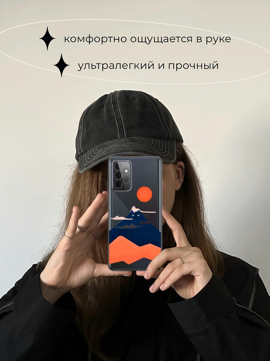 Чехол на Samsung Galaxy A72 / Самсунг Галакси А72 с принтом "Кот-гора", прозрачный — фото 1