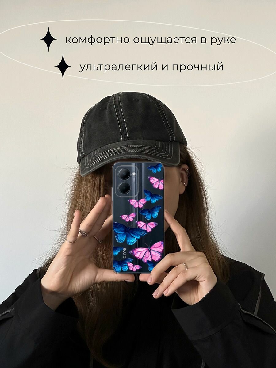 Чехол на Realme C33 / Реалми С33 с принтом "Взлетающие бабочки", прозрачный — фото 1