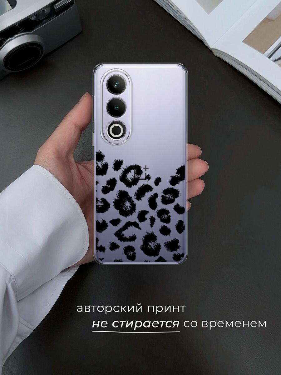Чехол на Oneplus Ace 3V / Ван Плас Эйс 3V с принтом "Окрас леопарда фон черный", прозрачный — фото 1
