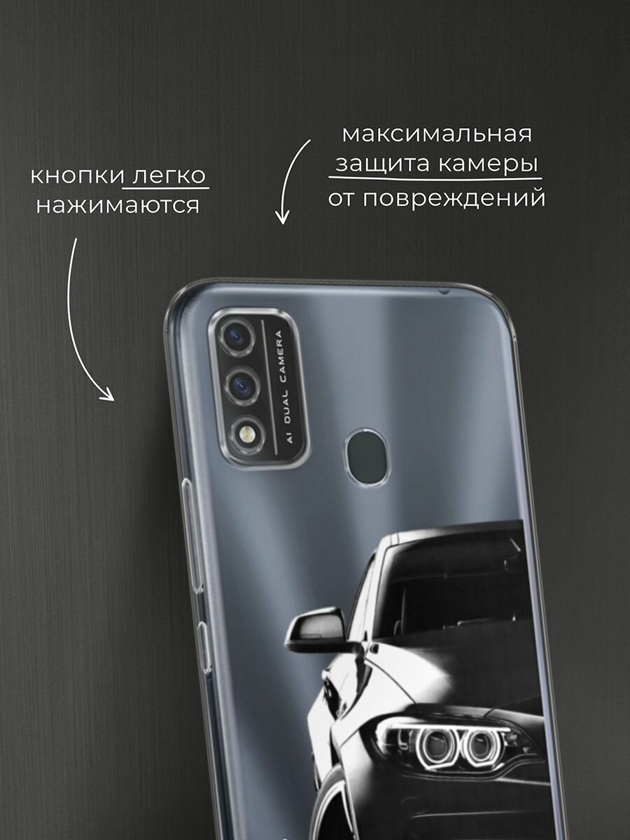 Чехол на Itel A48 / Ител А48 с принтом "Крутая черная машина", прозрачный — фото 1