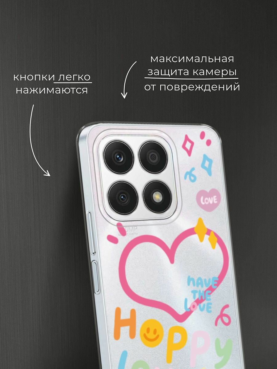 Чехол на Honor X8A / Хонор X8A с принтом "Happy lovely", прозрачный — фото 1