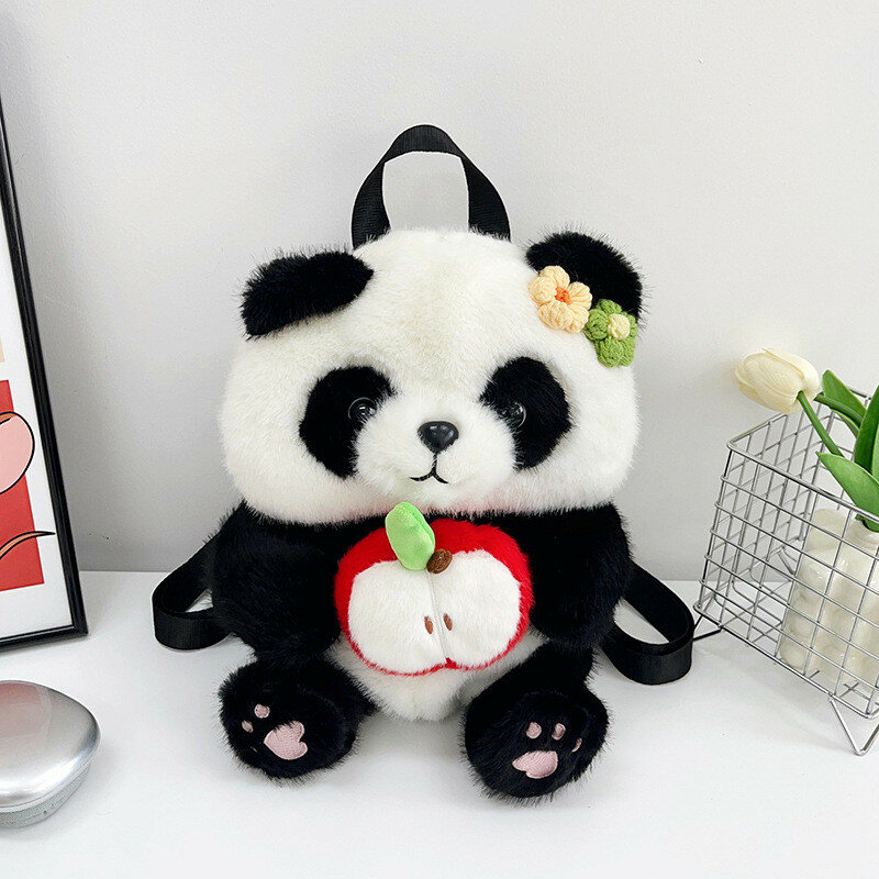 Рюкзак плюшевый мультяшный милый панда для детей с карманами и регулируемыми ремнями apple panda
