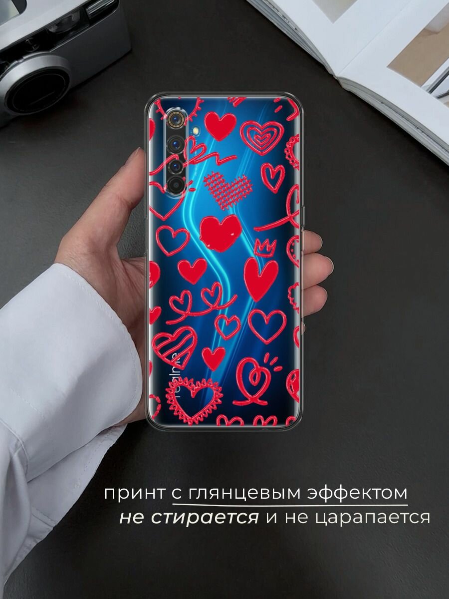 Чехол на Realme 6 Pro / Реалми 6 Про с принтом "Разные сердечки" — фото 1