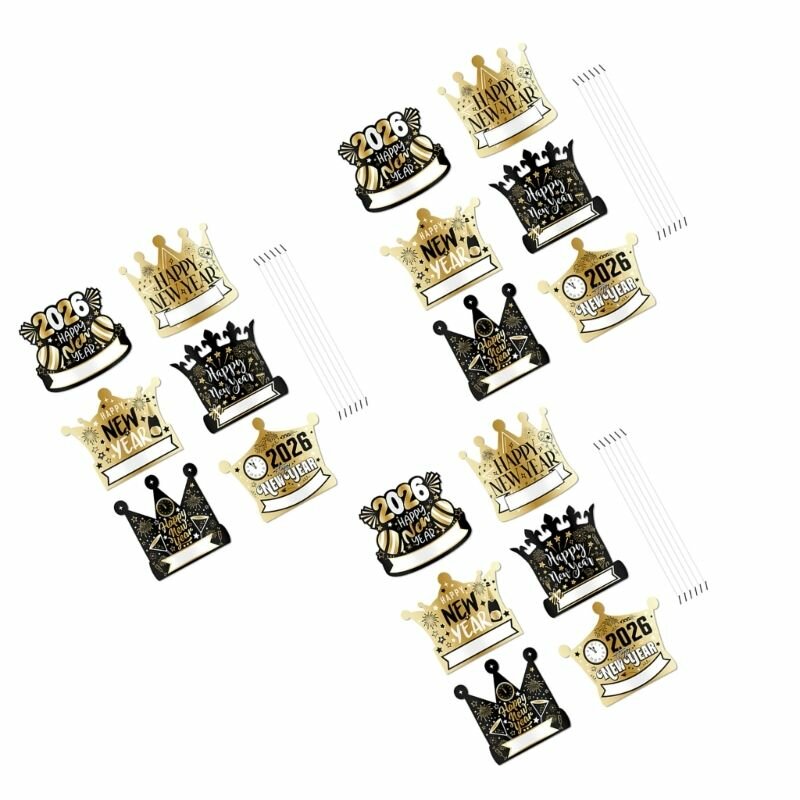 Украшение новогодней вечеринки 2026 года, ношение бумажных шляп, эластичных головных уборов для вечеринок- 18 шт.