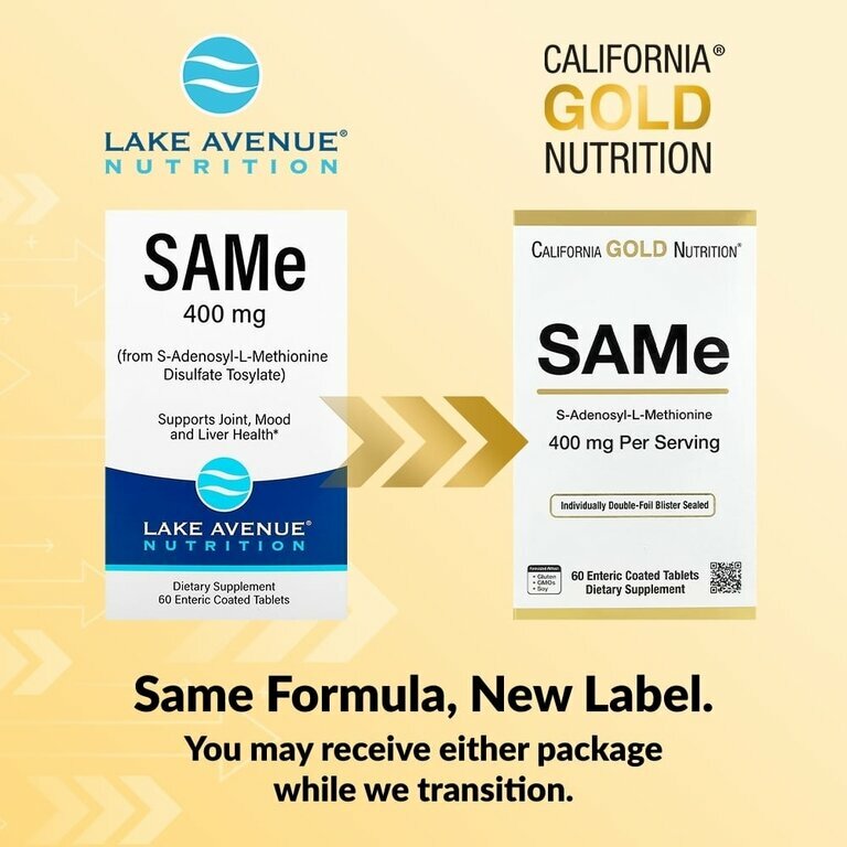 Lake Avenue Nutrition, SAM-e, 400 мг, поддержка нервной системы, 60 таблеток