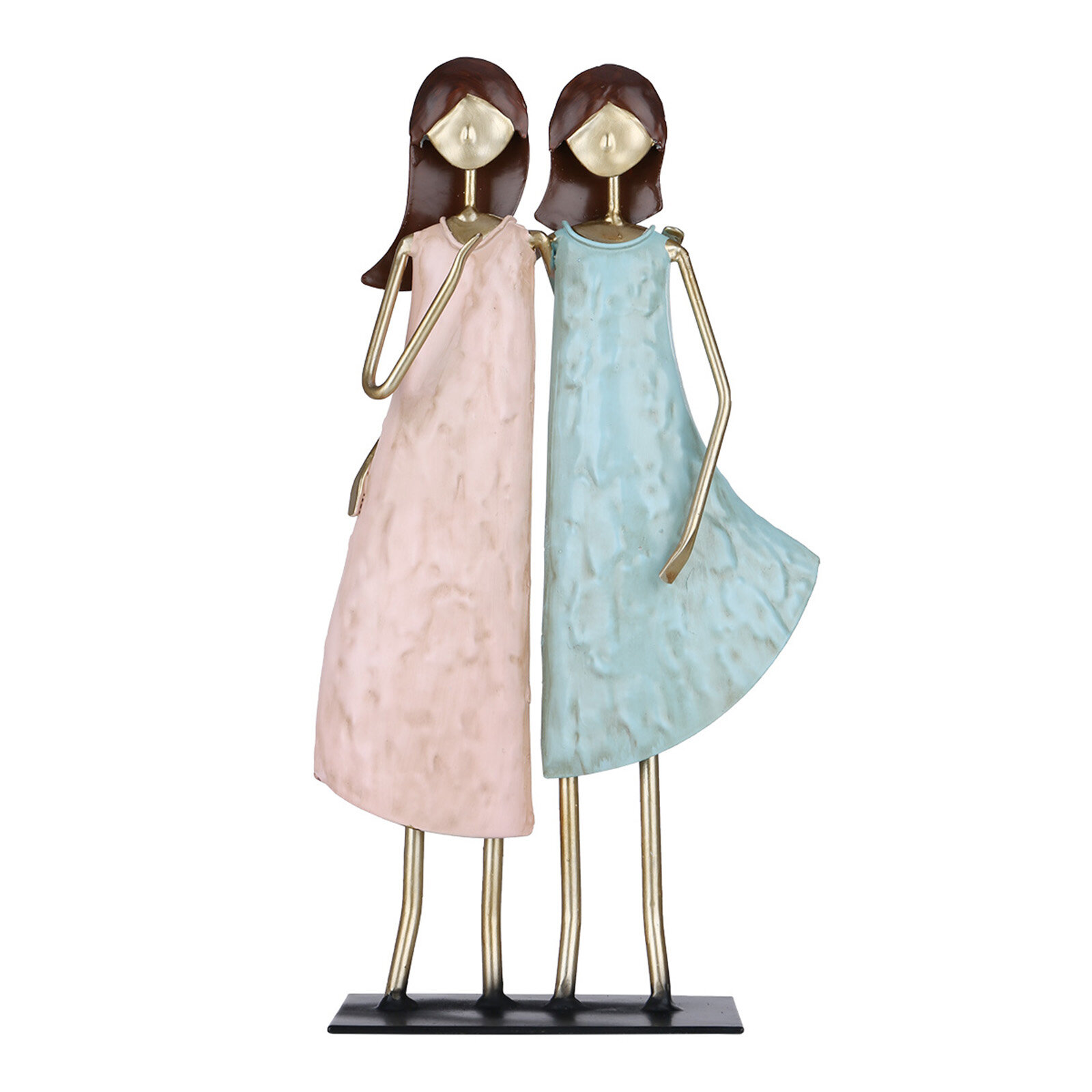 Статуэтка сестры из железа для украшения гостиной, шкафа и стола, подарок для сестры, дружба, цвет: коричневый, синий, розовый, размер изделия: 15.5x6.5x30см, вес изделия: 530г, количество: 1 штука