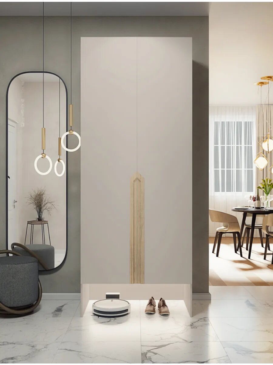 Casa Mia 100х210х65 см. Детский шкаф для одежды в прихожую 2-дверный с подсветкой, кашемир, ручка из массива дуба