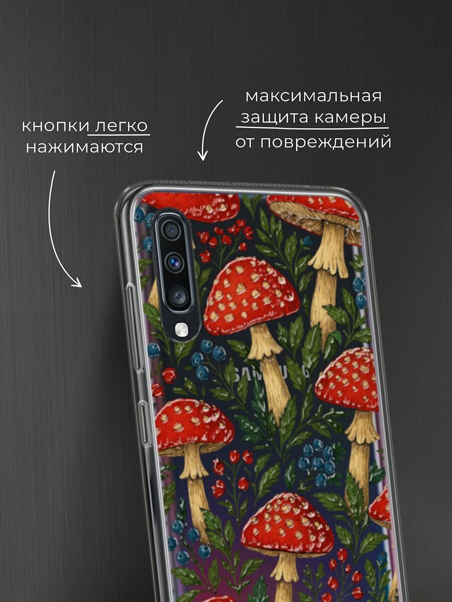 Чехол на Samsung Galaxy A70 / Самсунг Галакси А70 с принтом Мухоморы — фото 1
