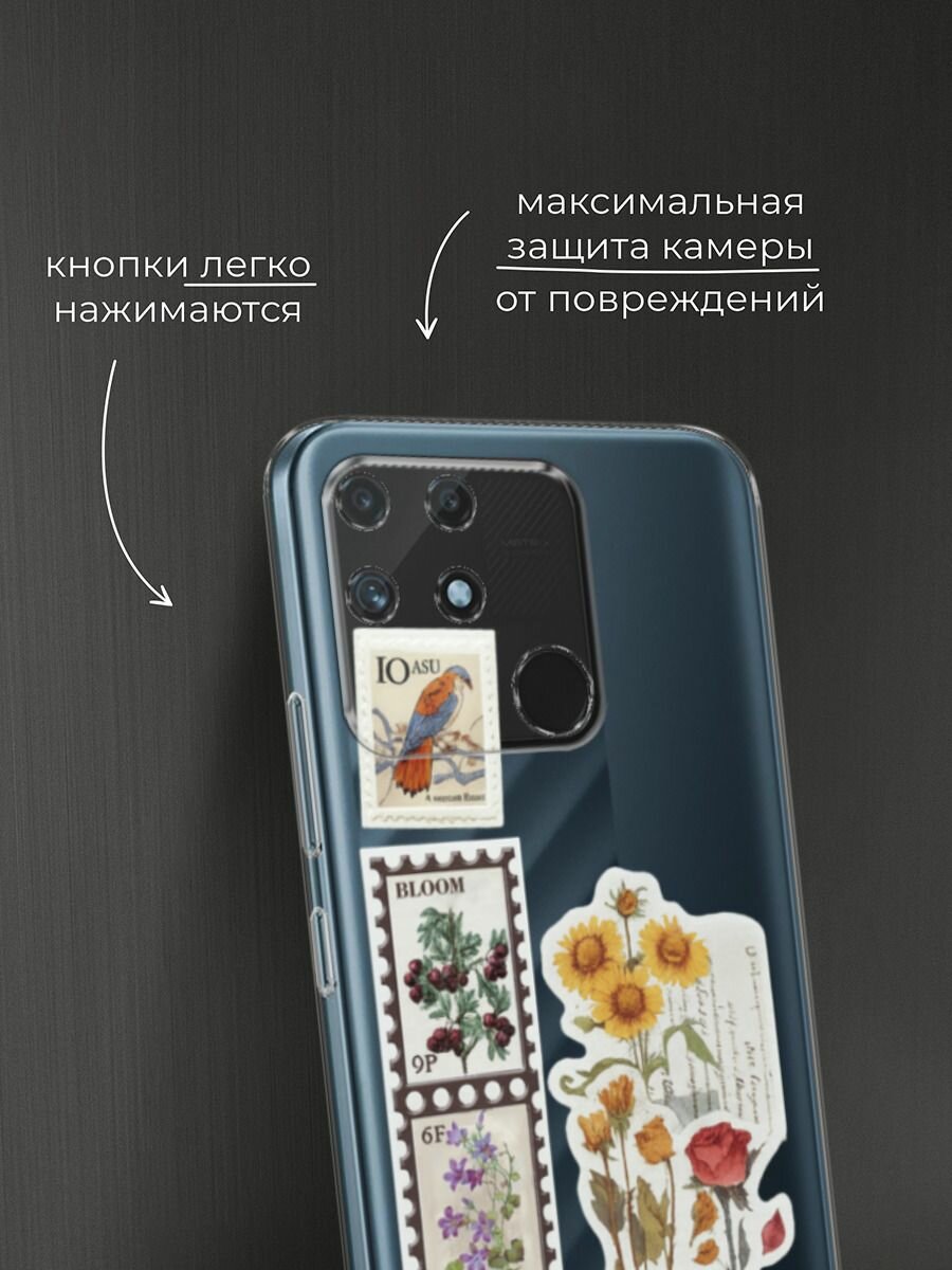 Чехол на Realme Narzo 50A / Реалми Нарзо 50A с принтом Марки с цветами — фото 1