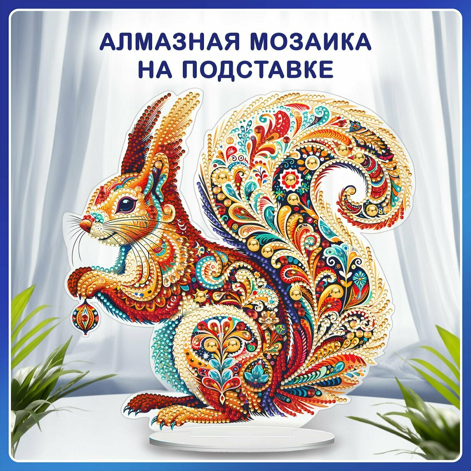 Алмазная мозаика для детей Белка на подрамнике с подставкой, творческий набор вышивка стразами, развивающая игрушка и подарок для мальчиков и девочек