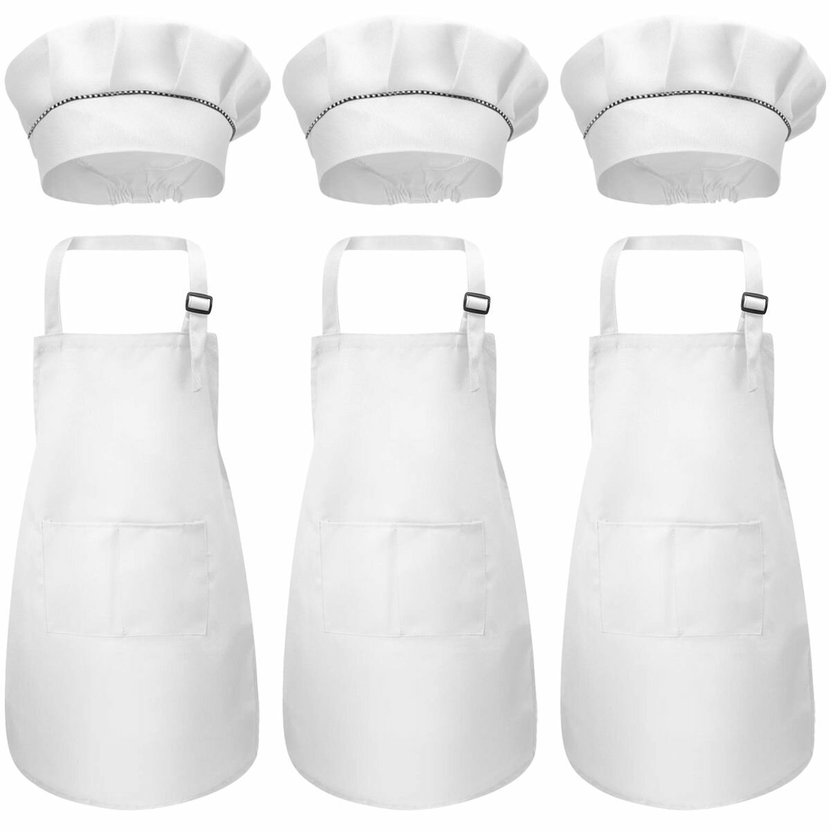 Детский фартук и колпак для творчества, рисования и кулинарии, 3 комплекта красного цвета, регулируемый размер 7-13 лет, с карманами и грибком-шапочкой