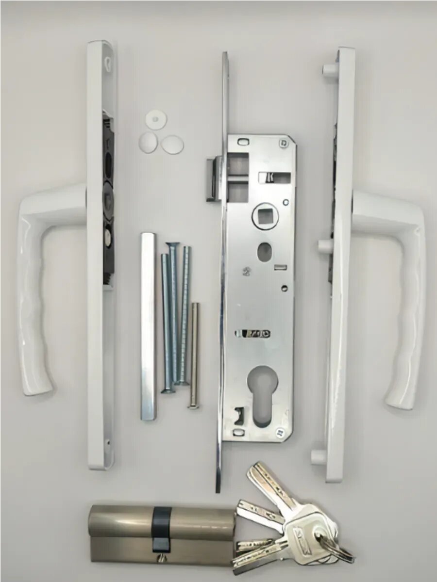 Комплект замок с ручками для калиток и дверей RAL 9016 70мм