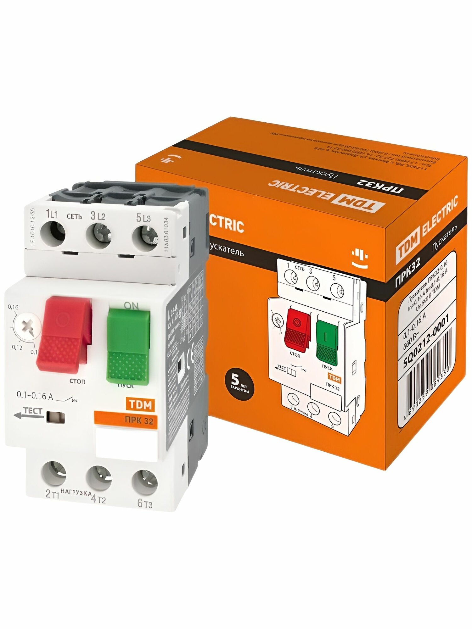 Пускатель ПРК32-0,16, TDM Electric, In- 0,16A, Ir 0,1-0,16A, Ue 660В, Артикул: SQ0212-0001