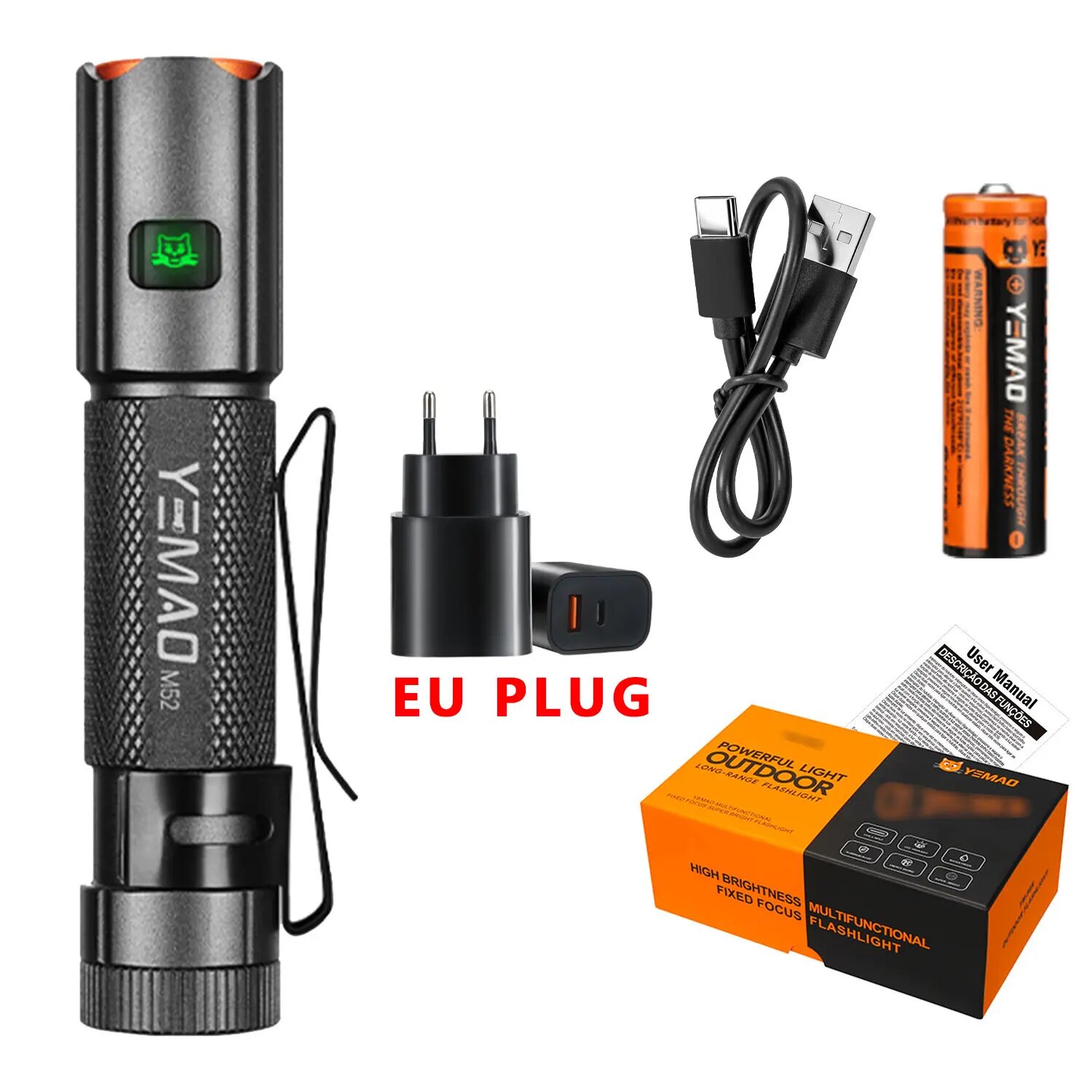 Перезаряжаемый Мини-фонарь YEMAO M52, Портативный Аварийный Светильник, 1500 Лм YM-M52-EU PLUG