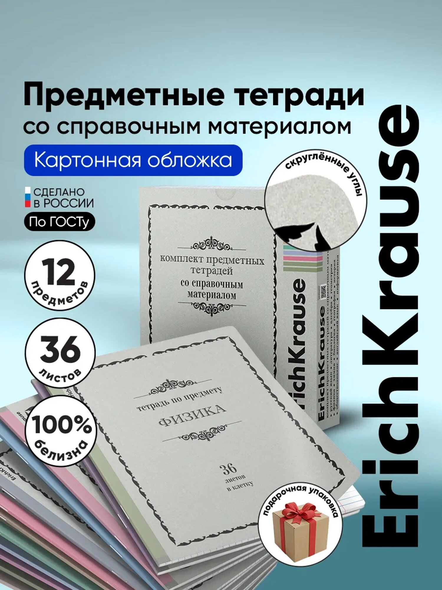 Тетради предметные ErichKrause «Академкнига», 12 предметов, 36 листов, со справочным материалом, обложка из мелованного картона