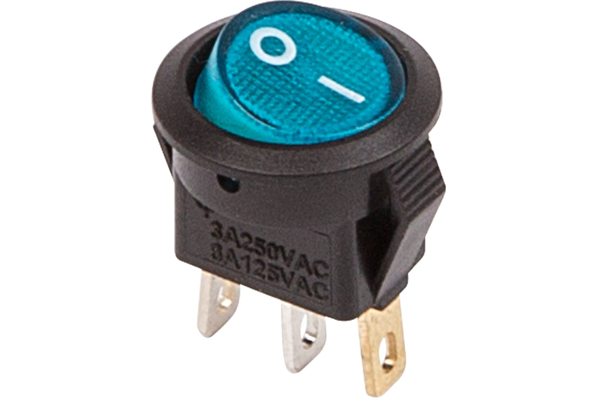 Круглый выключатель клавишный Rexant Micro ON-OFF синий с подсветкой (250V 3А (3с)) {36-2531}